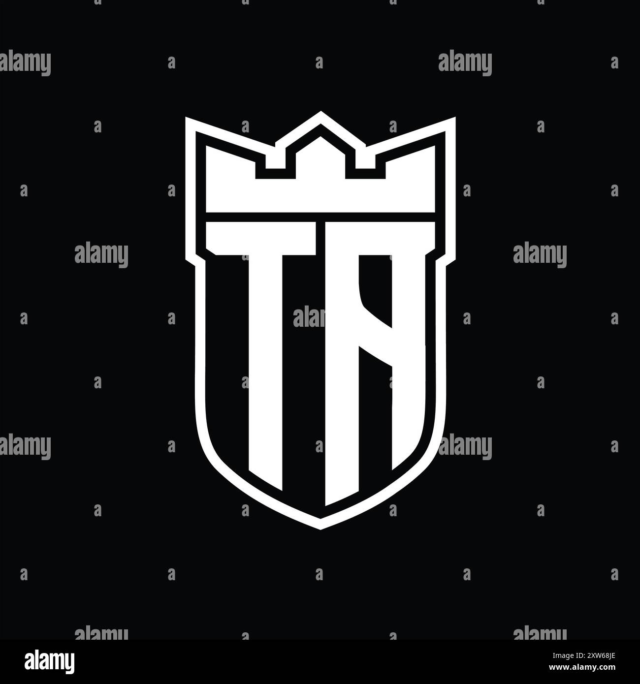 TA Letter logo with shield shape with geometric crown inside white ...
