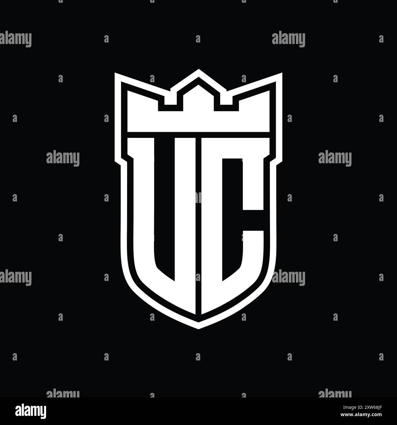 UC Letter logo with shield shape with geometric crown inside white ...