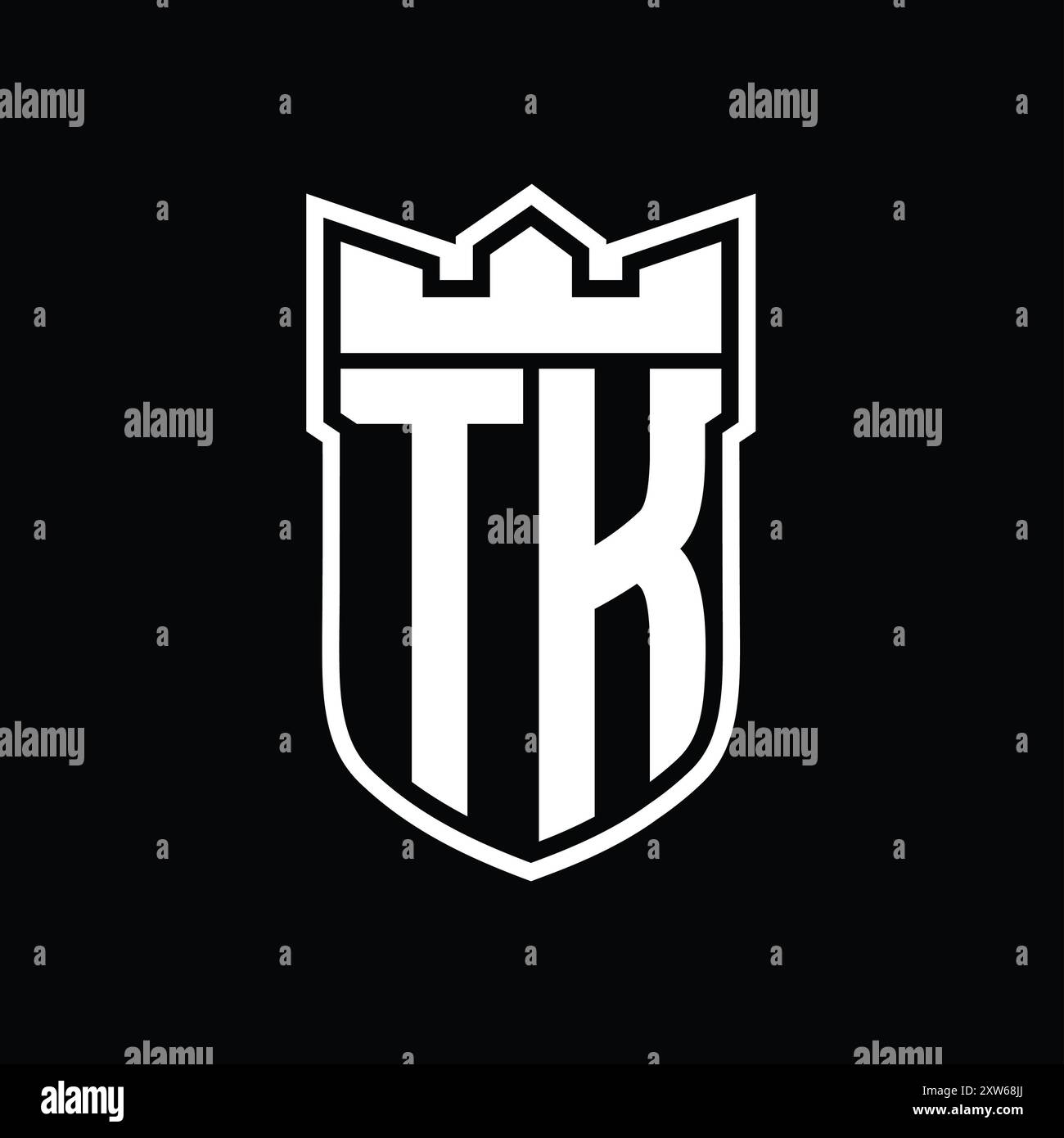 TK Letter logo with shield shape with geometric crown inside white ...