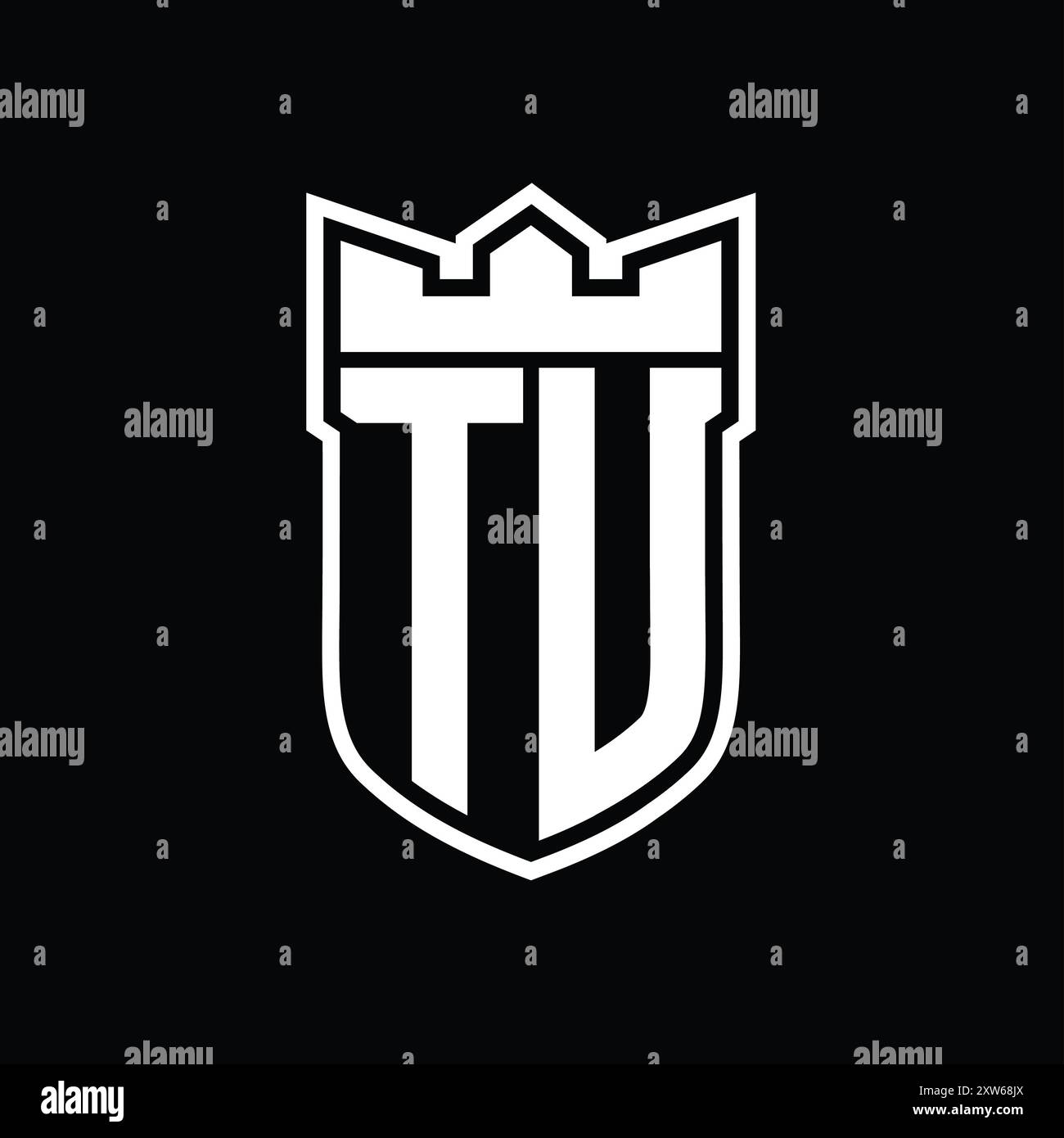 TU Letter logo with shield shape with geometric crown inside white ...