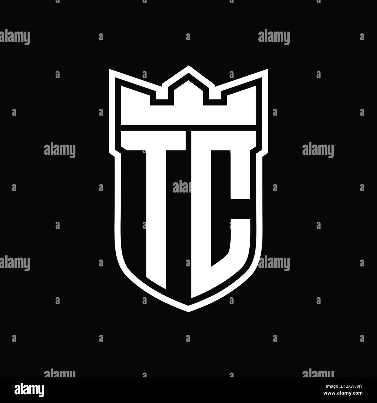 TC Letter logo with shield shape with geometric crown inside white ...