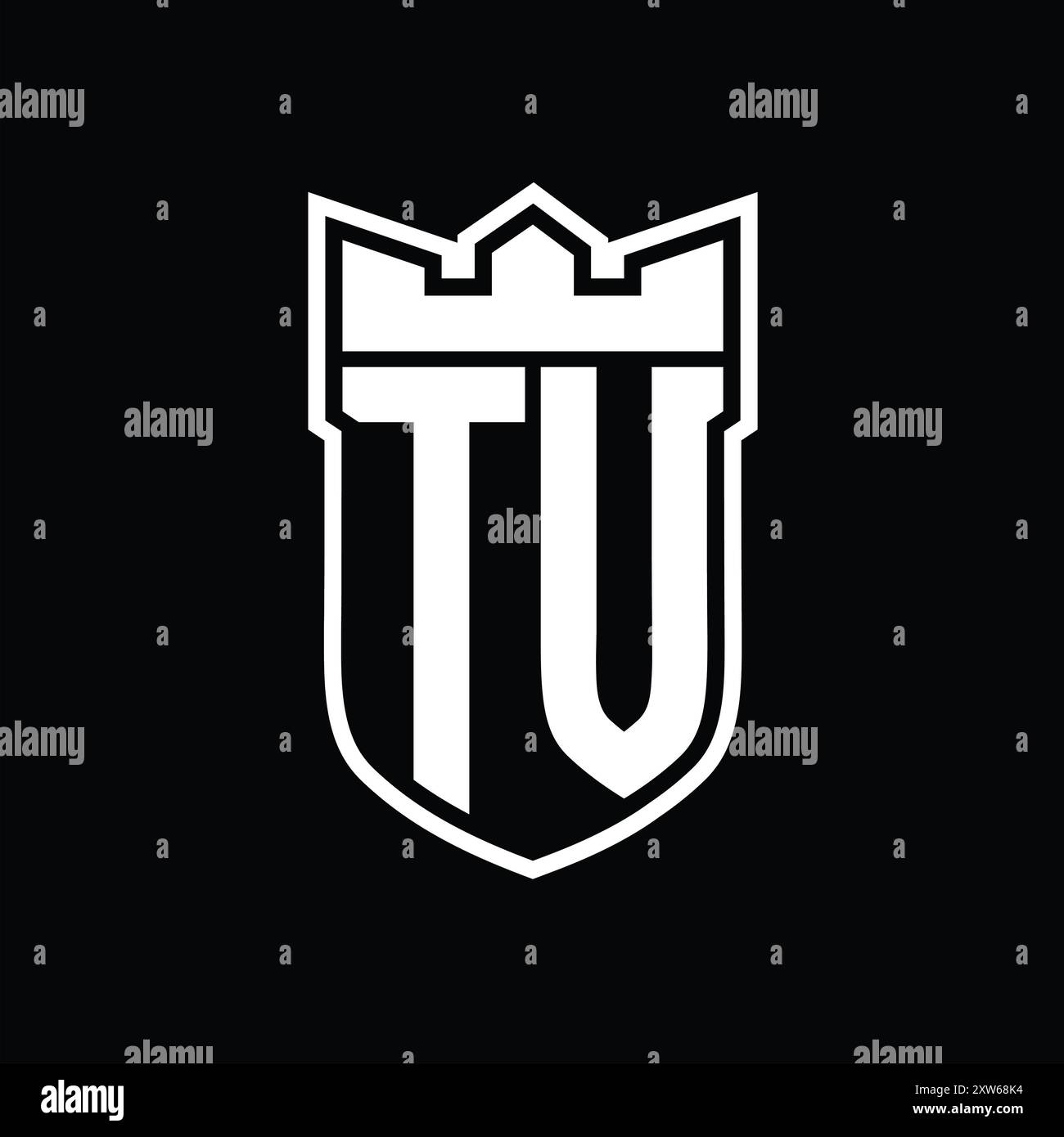 TV Letter logo with shield shape with geometric crown inside white ...