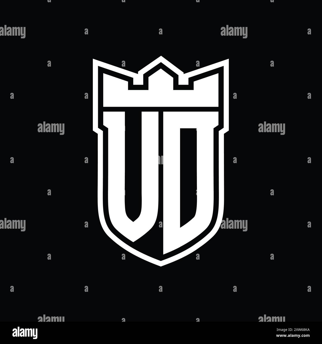 VD Letter logo with shield shape with geometric crown inside white ...