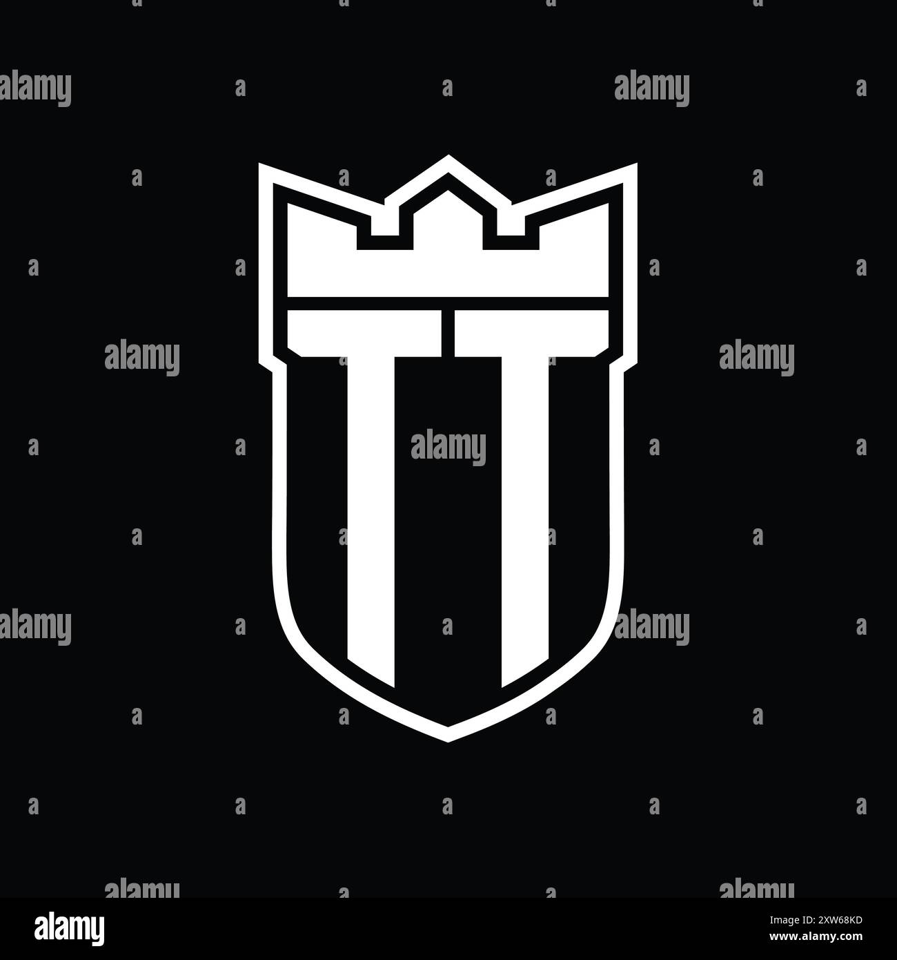 TT Letter logo with shield shape with geometric crown inside white ...