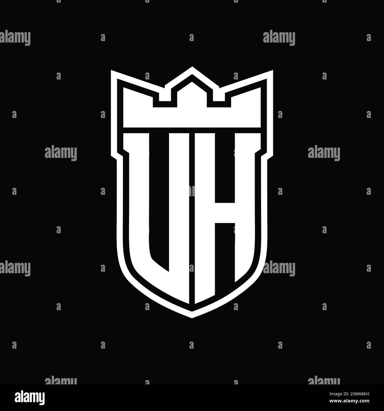 UH Letter logo with shield shape with geometric crown inside white ...
