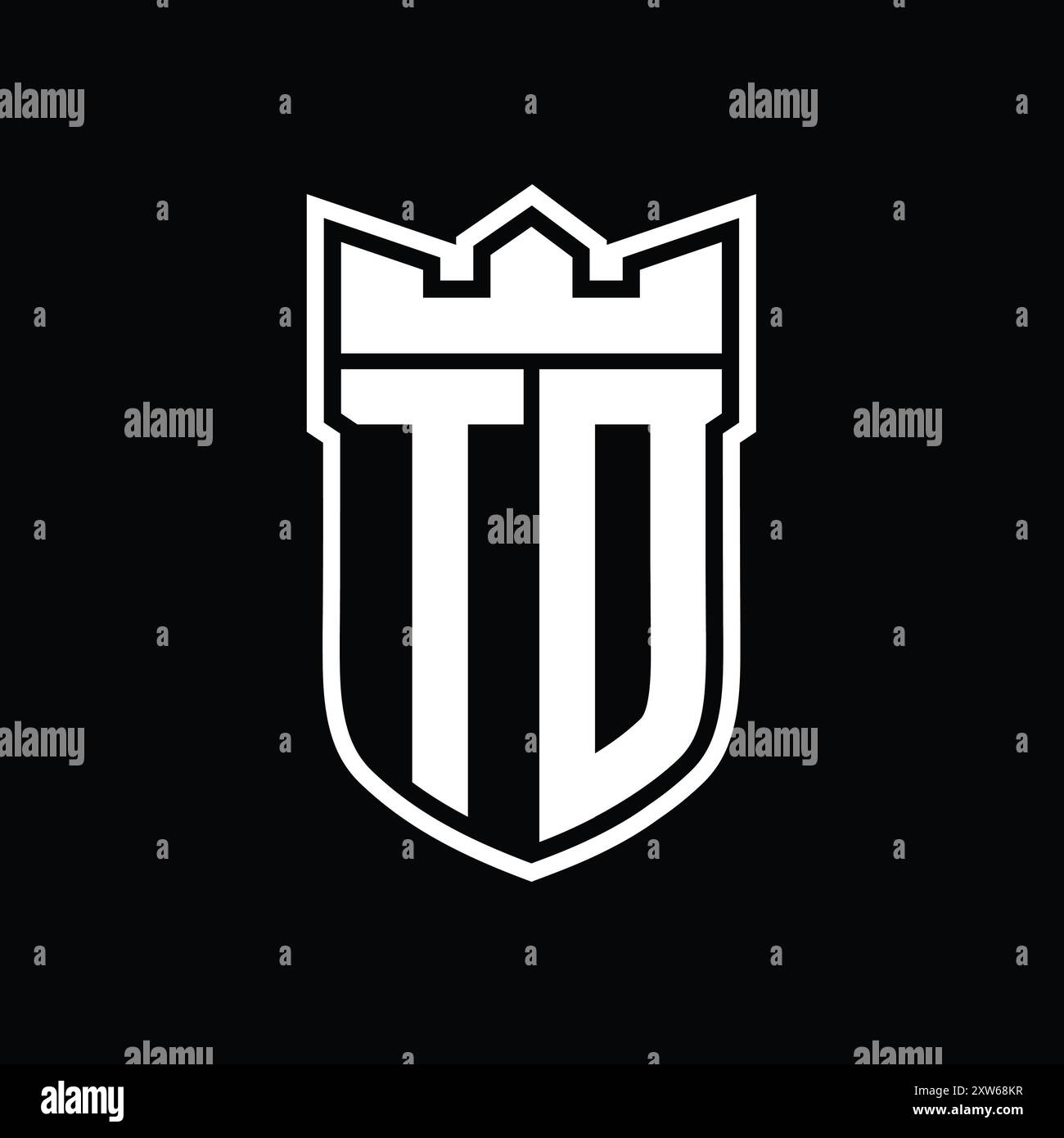 TD Letter logo with shield shape with geometric crown inside white ...