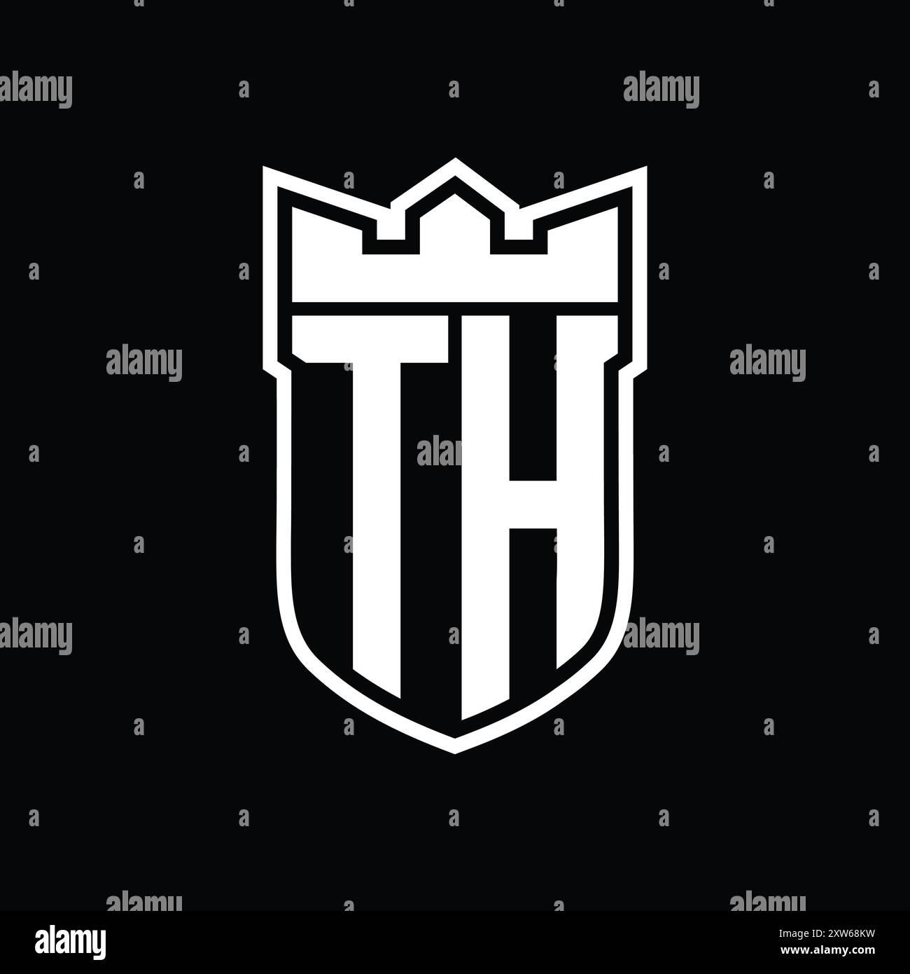 TH Letter logo with shield shape with geometric crown inside white ...