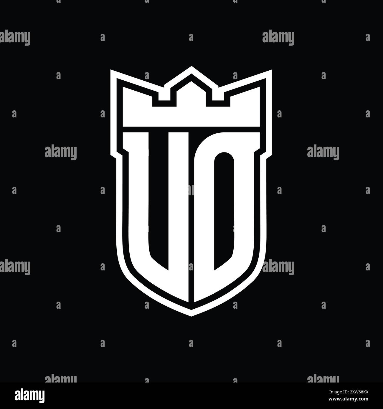 UO Letter logo with shield shape with geometric crown inside white ...