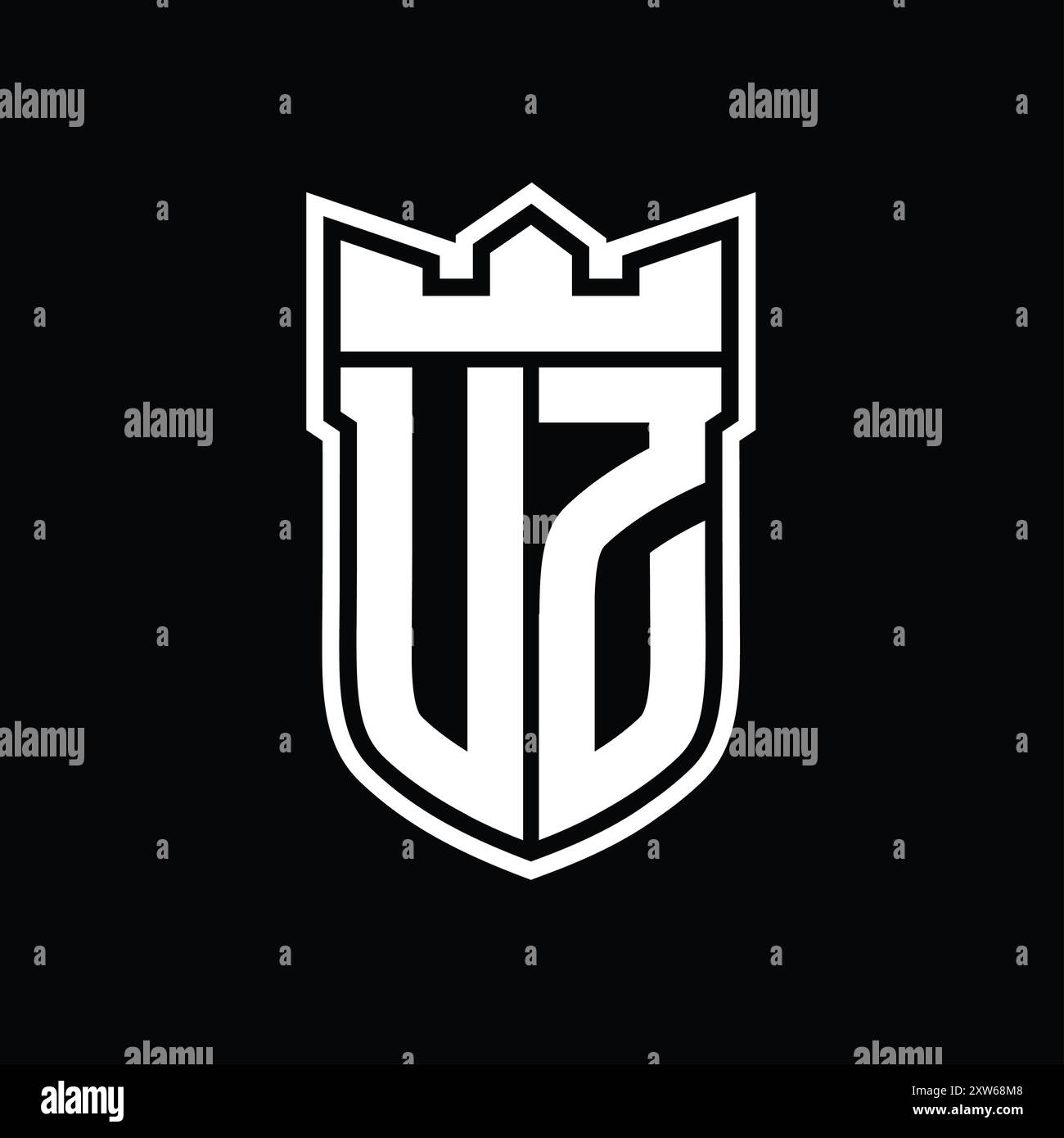 UZ Letter logo with shield shape with geometric crown inside white ...