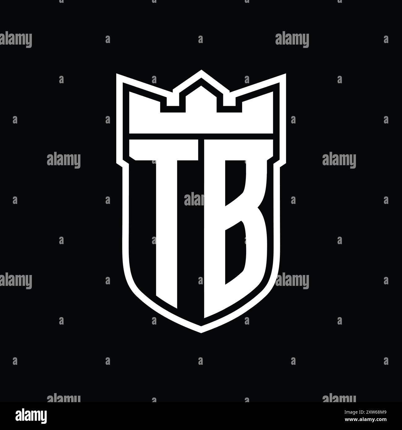 TB Letter logo with shield shape with geometric crown inside white ...