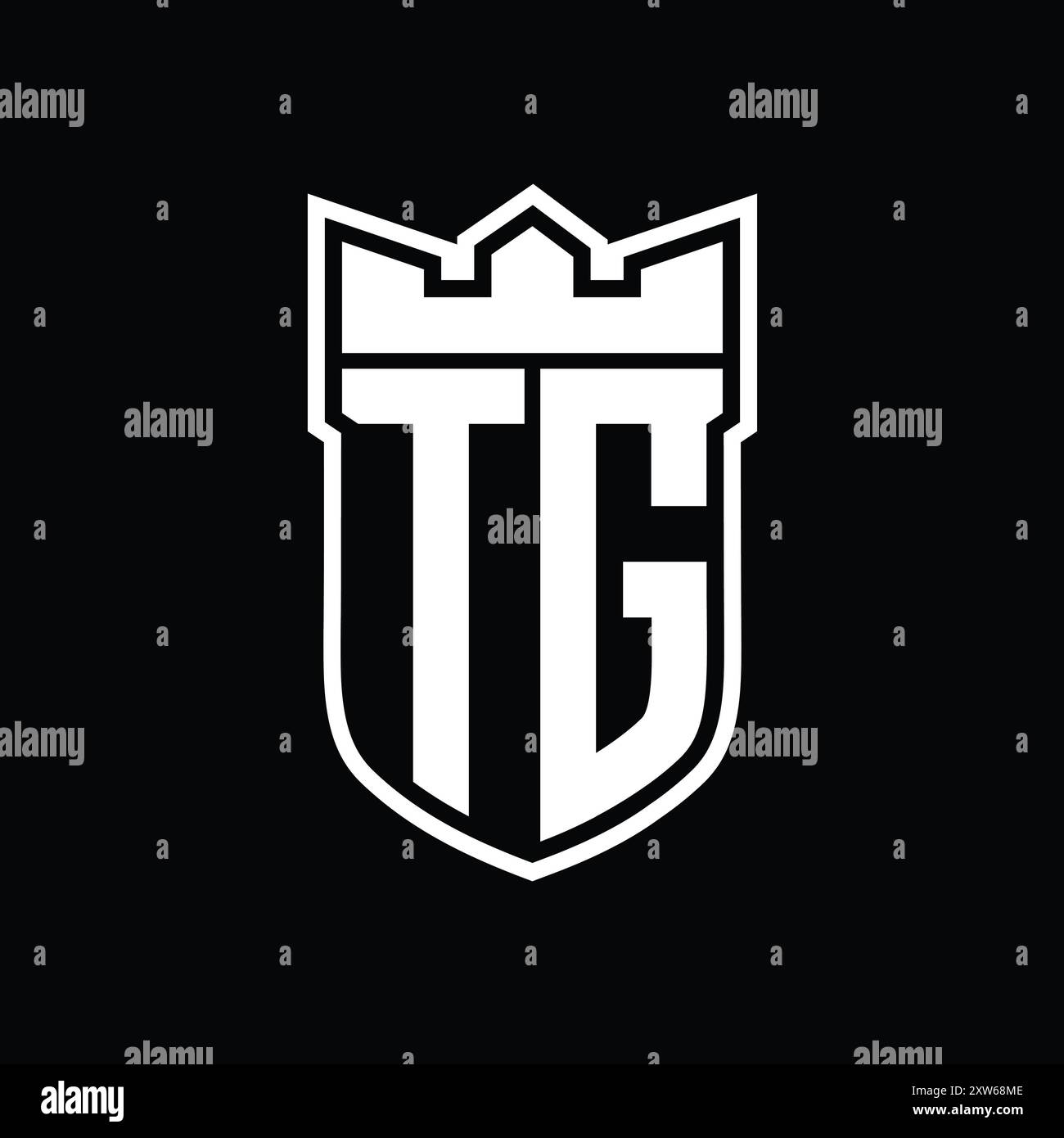 TG Letter logo with shield shape with geometric crown inside white ...