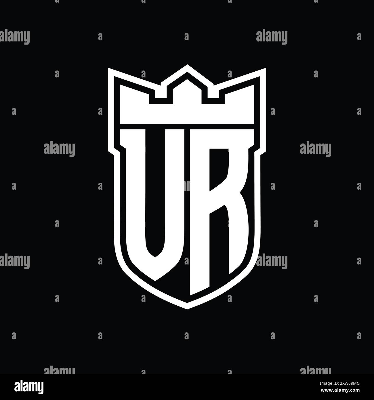 VR Letter logo with shield shape with geometric crown inside white ...