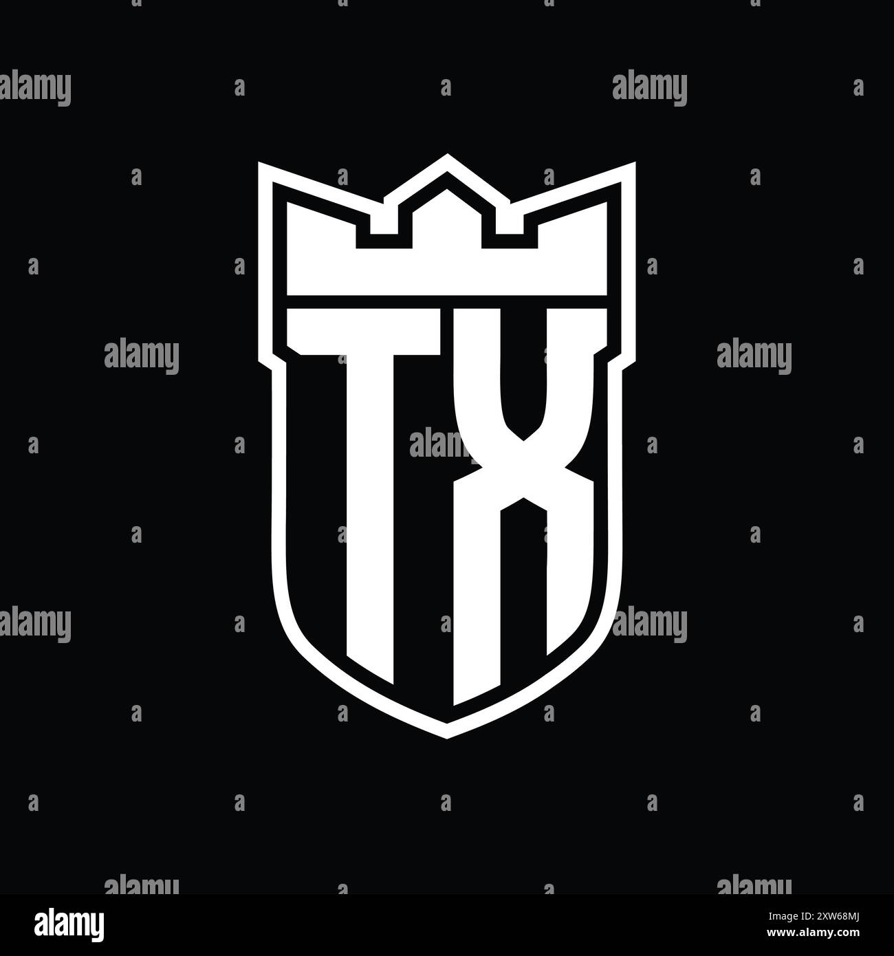 TX Letter logo with shield shape with geometric crown inside white ...