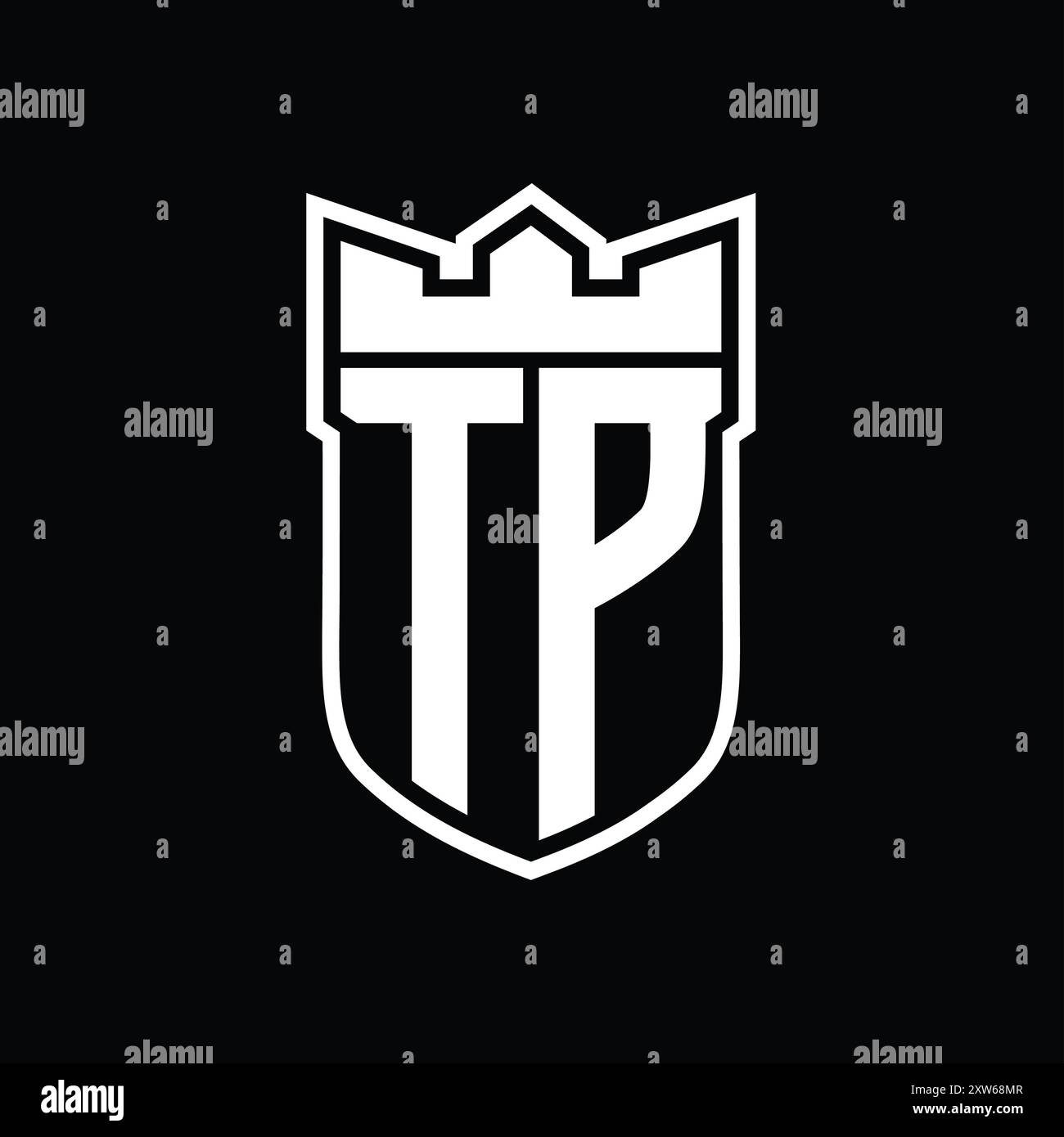 TP Letter logo with shield shape with geometric crown inside white ...