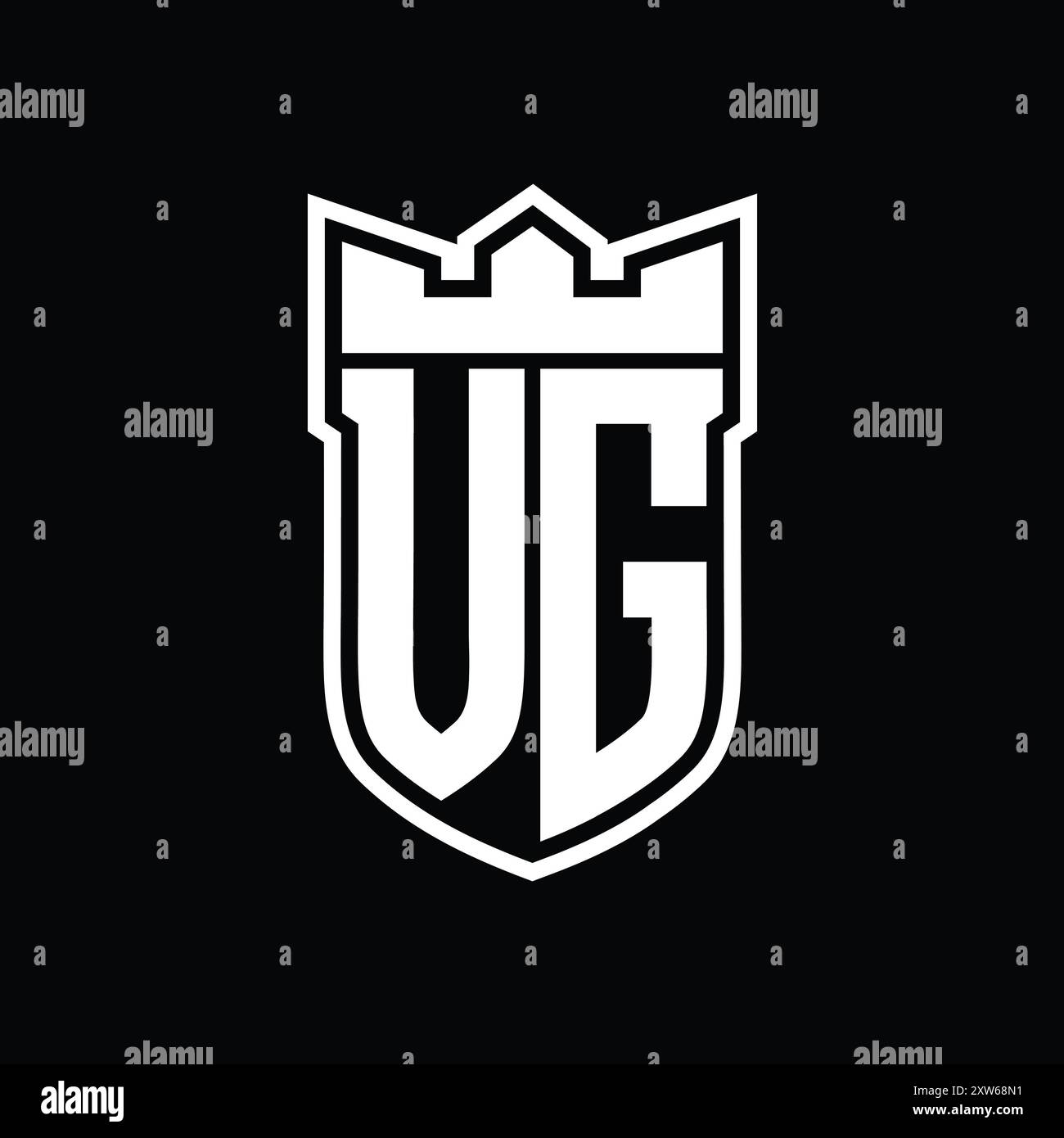 VG Letter logo with shield shape with geometric crown inside white ...