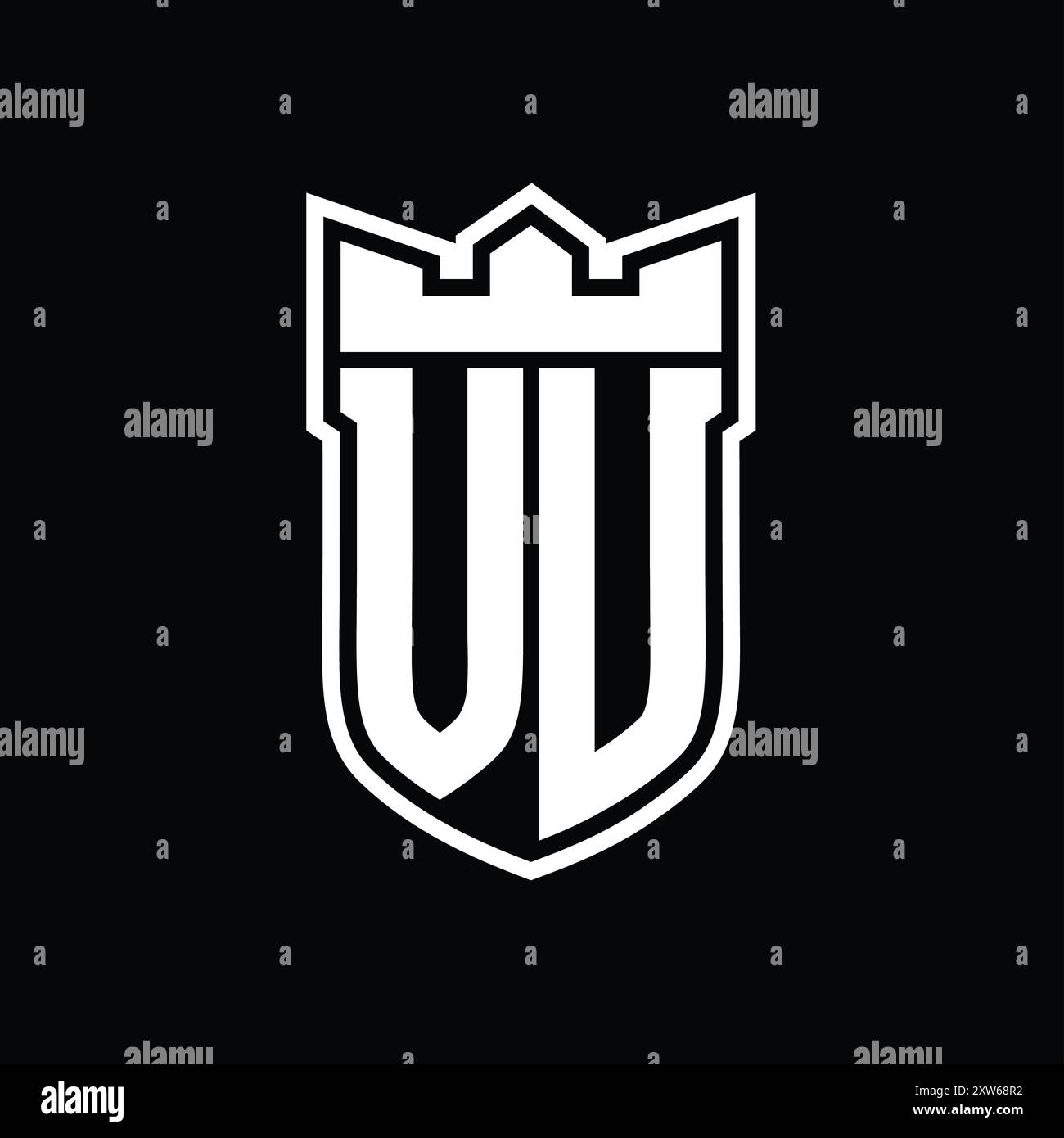 VU Letter logo with shield shape with geometric crown inside white ...