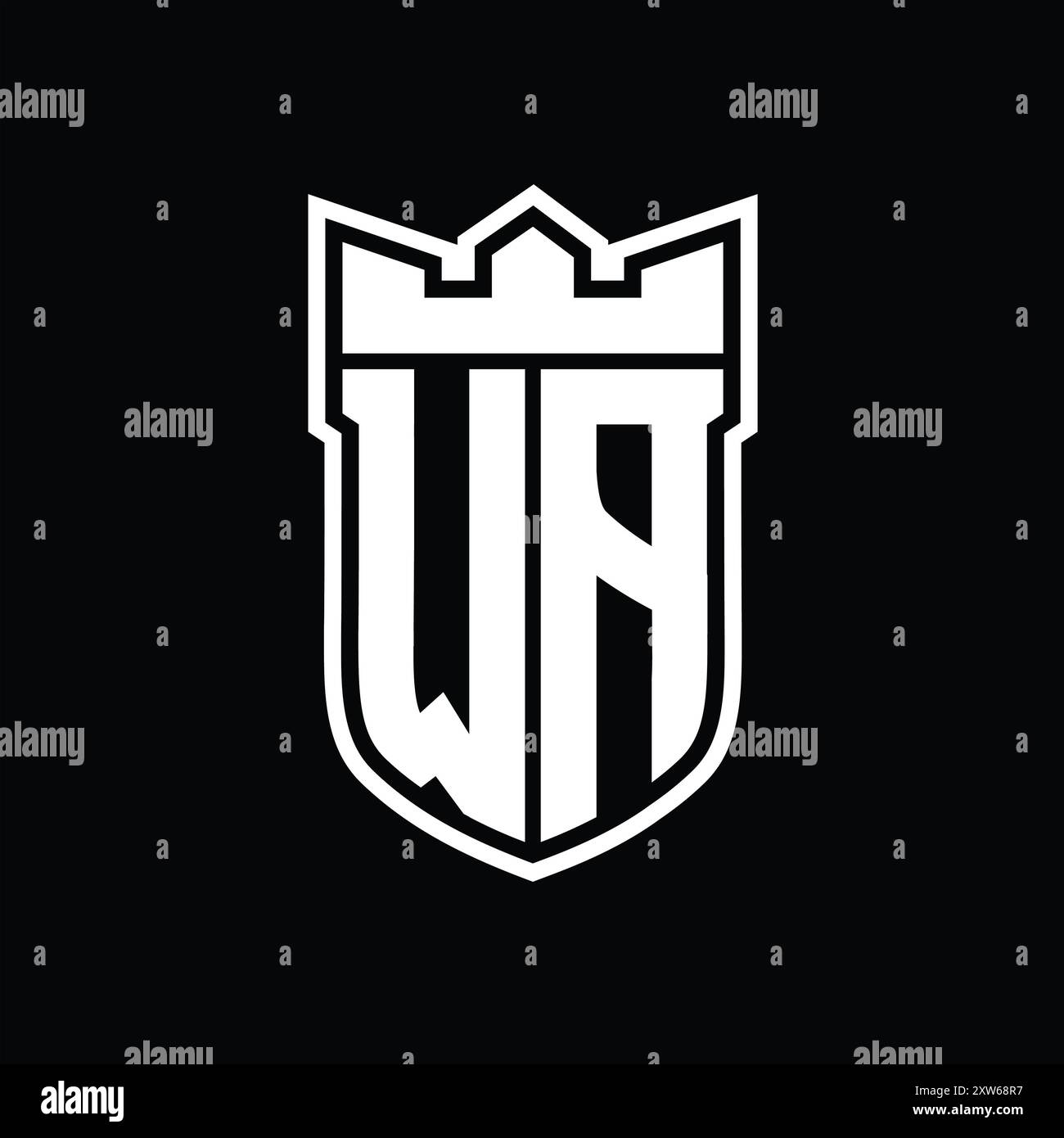 WA Letter logo with shield shape with geometric crown inside white ...