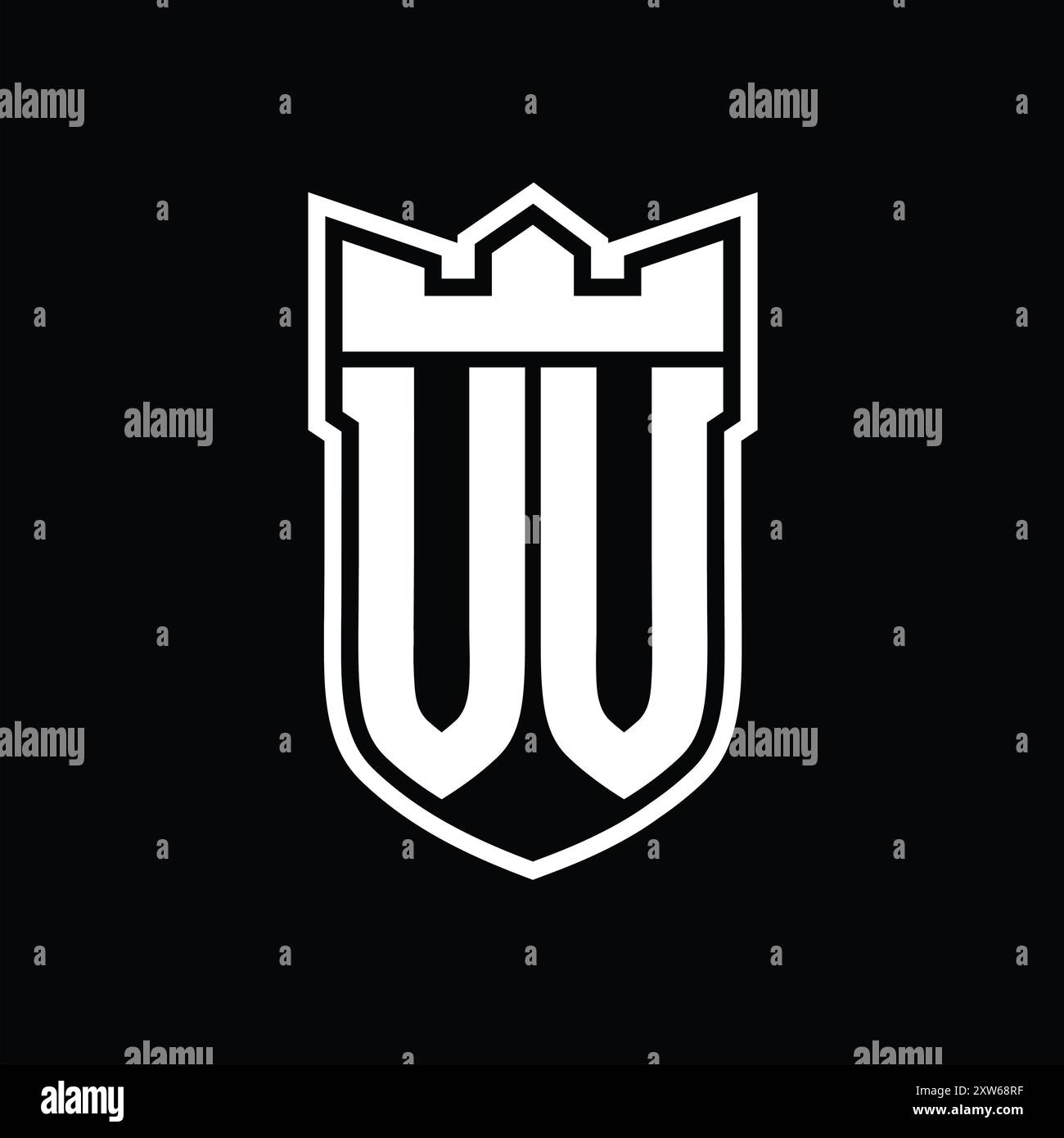 VV Letter logo with shield shape with geometric crown inside white ...