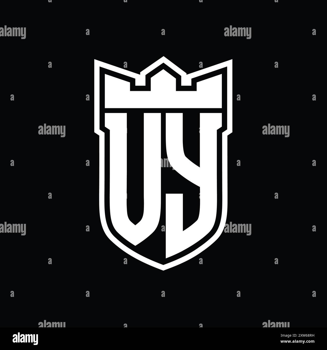 VY Letter logo with shield shape with geometric crown inside white ...