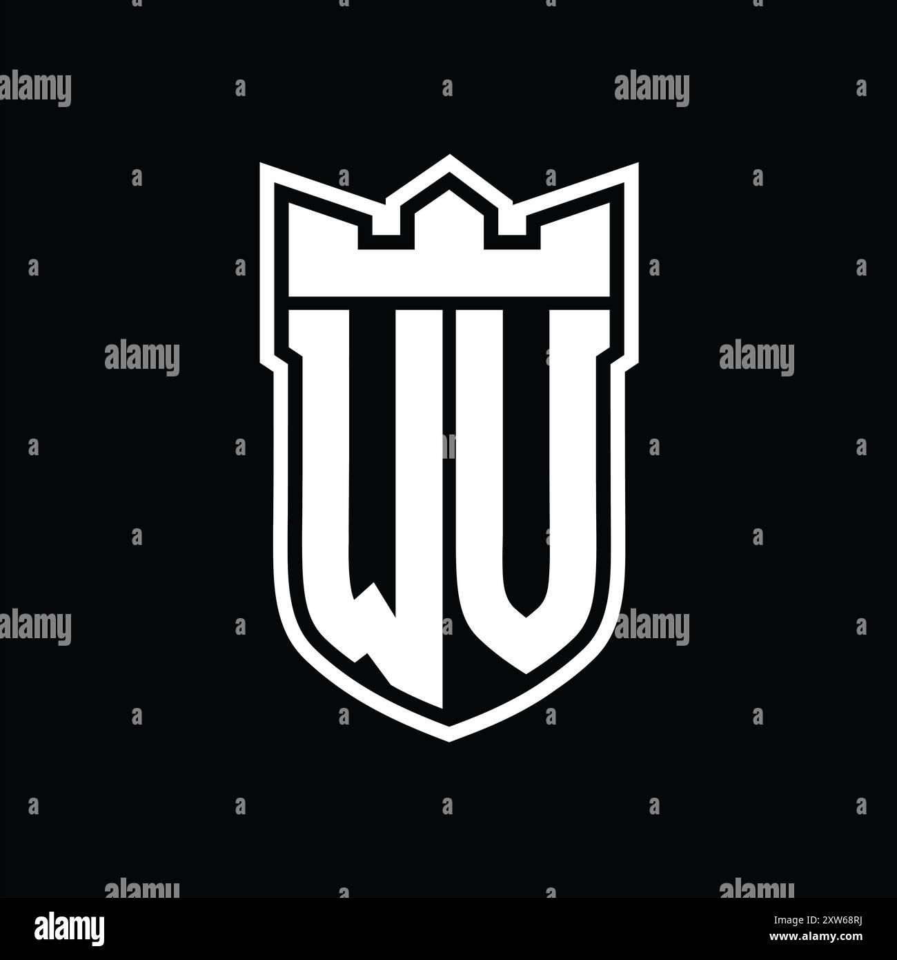 WV Letter logo with shield shape with geometric crown inside white ...