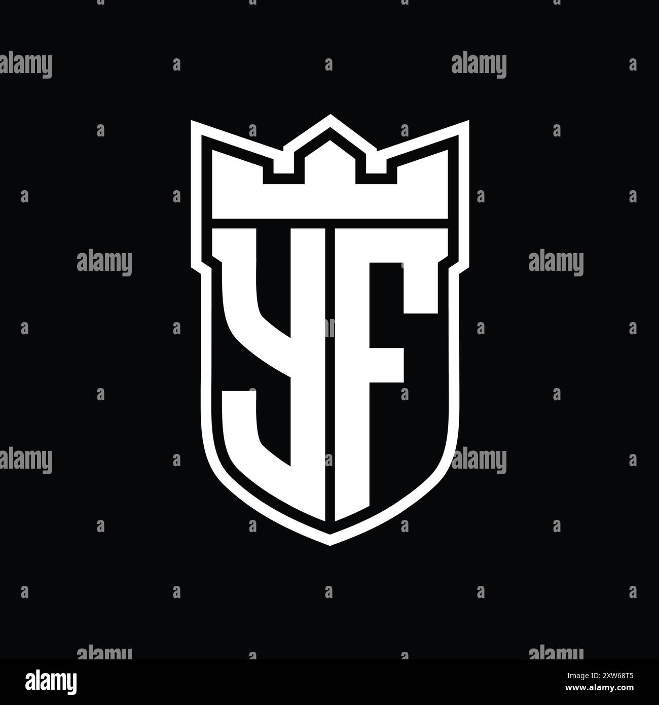 YF Letter logo with shield shape with geometric crown inside white ...