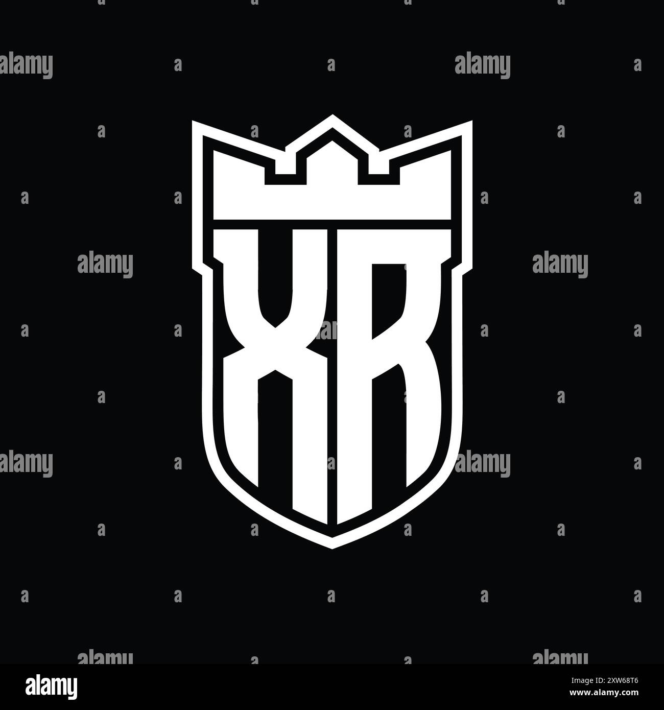 XR Letter logo with shield shape with geometric crown inside white ...