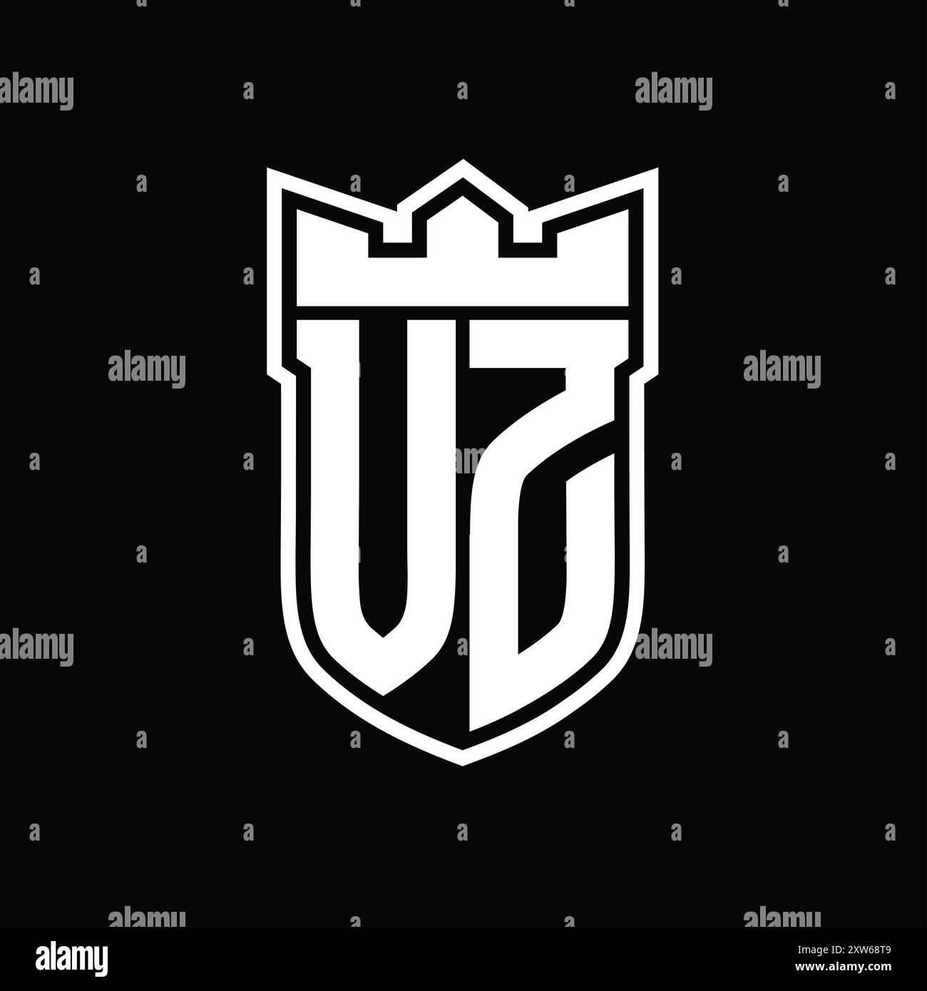 VZ Letter logo with shield shape with geometric crown inside white ...