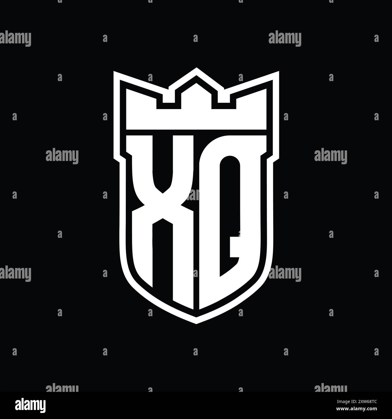 XQ Letter logo with shield shape with geometric crown inside white ...