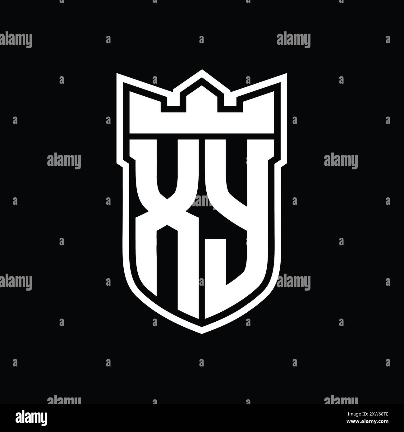 XY Letter logo with shield shape with geometric crown inside white ...