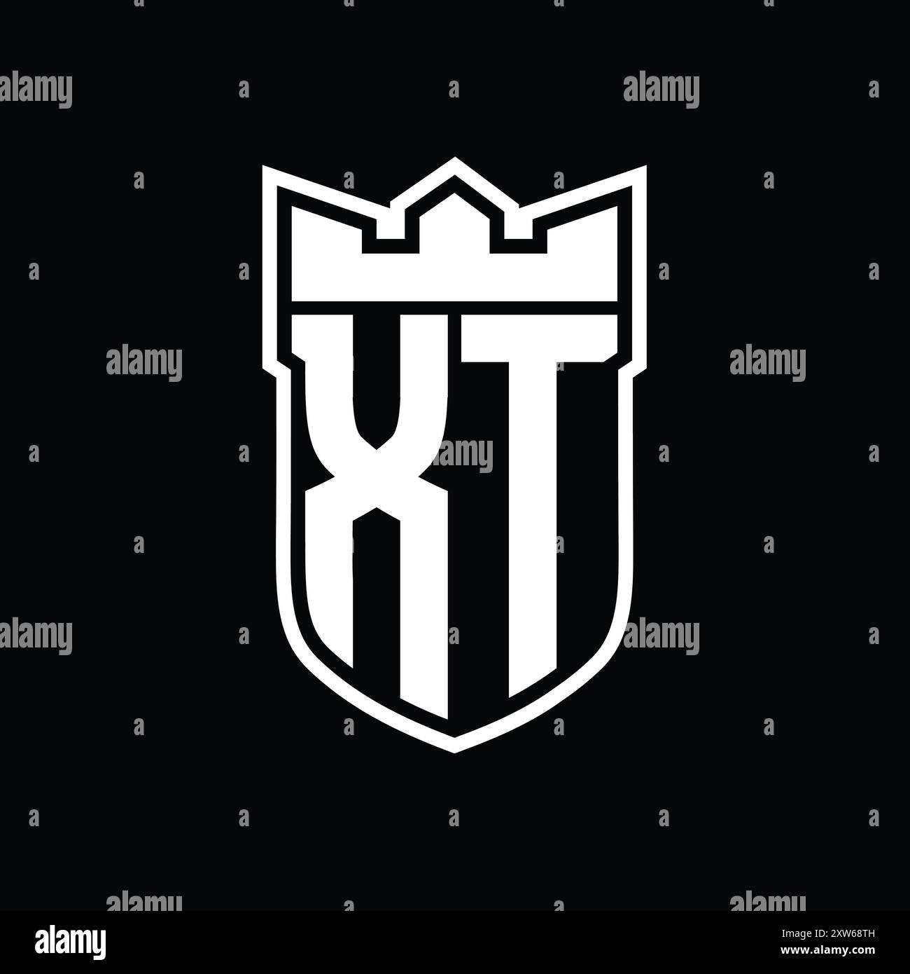 XT Letter logo with shield shape with geometric crown inside white ...