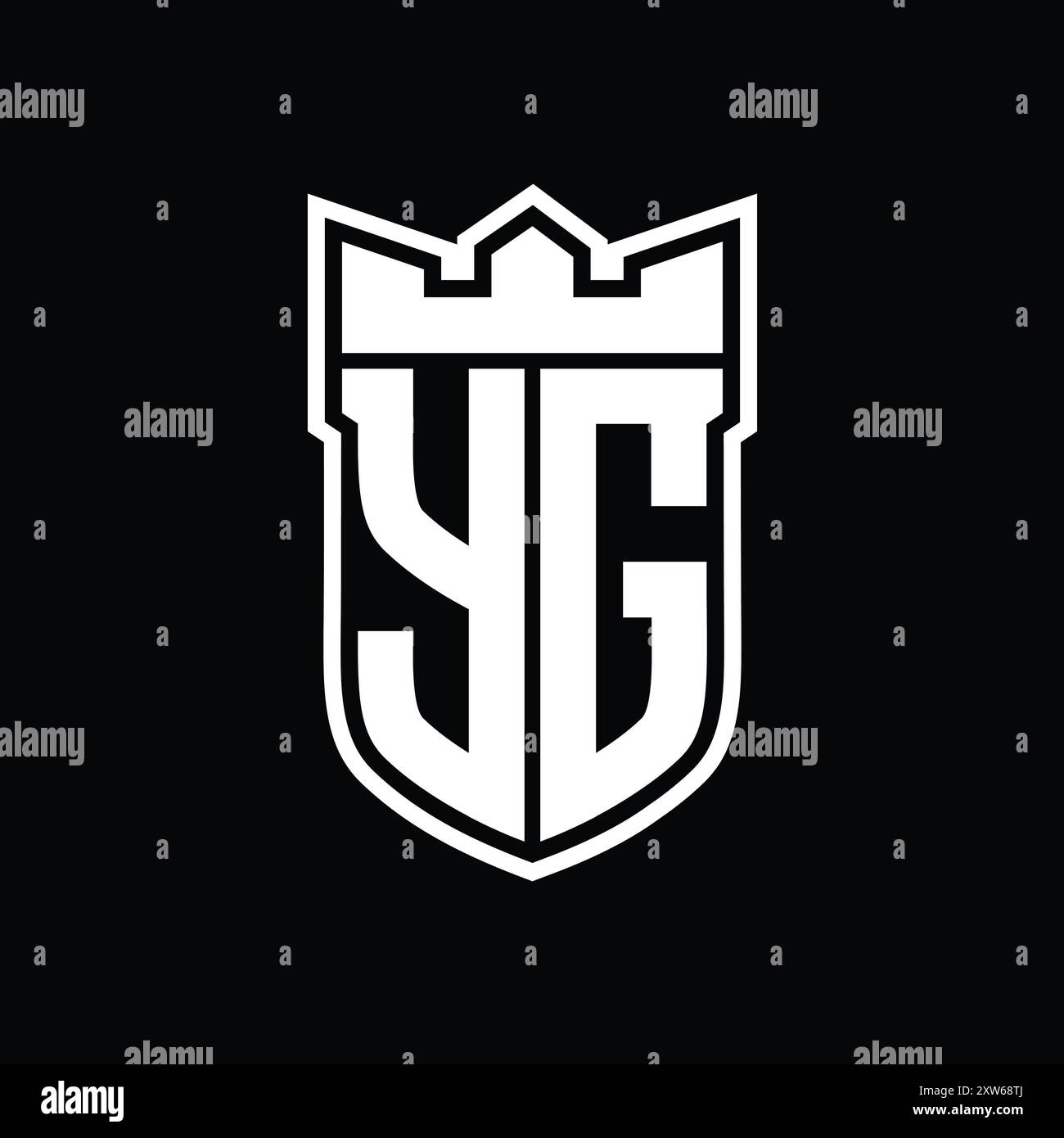 YG Letter logo with shield shape with geometric crown inside white ...