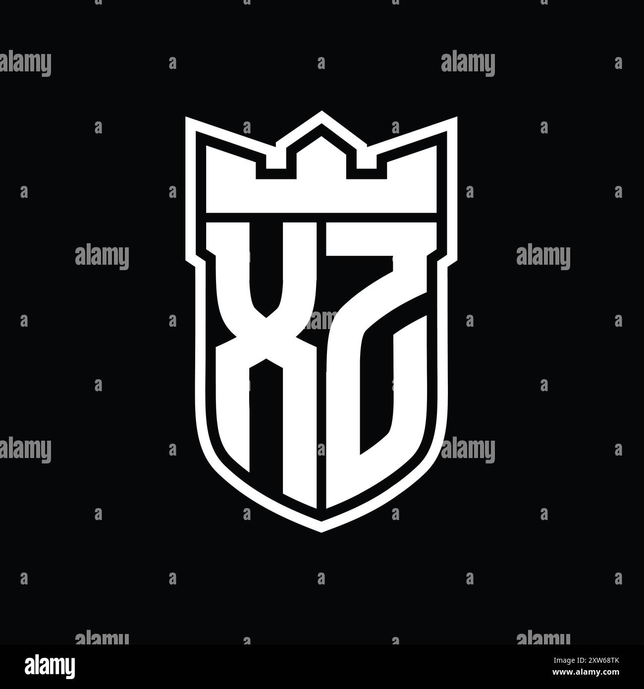 XZ Letter logo with shield shape with geometric crown inside white ...