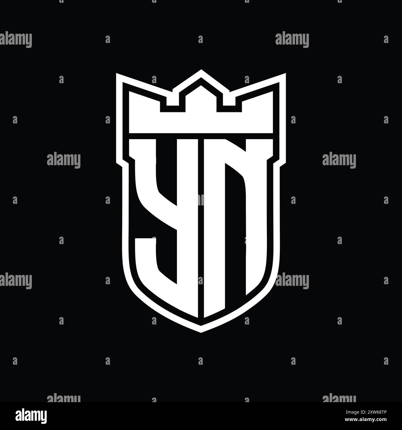 YN Letter logo with shield shape with geometric crown inside white ...