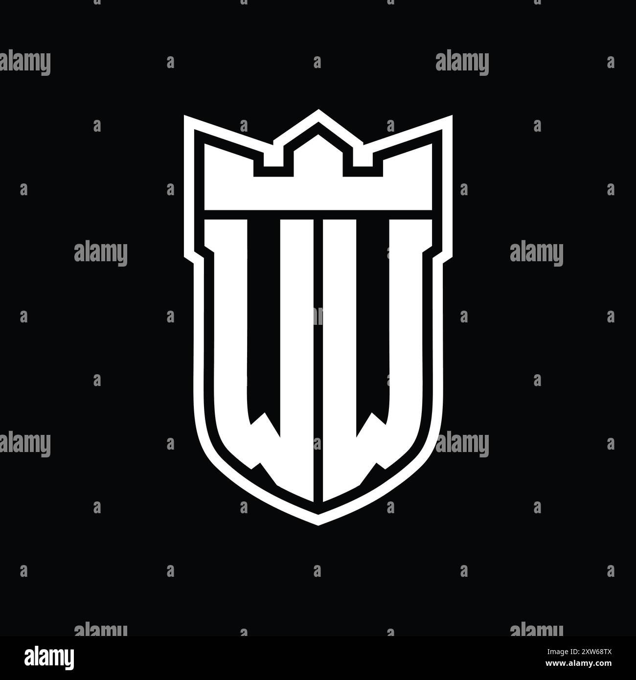 WW Letter logo with shield shape with geometric crown inside white ...