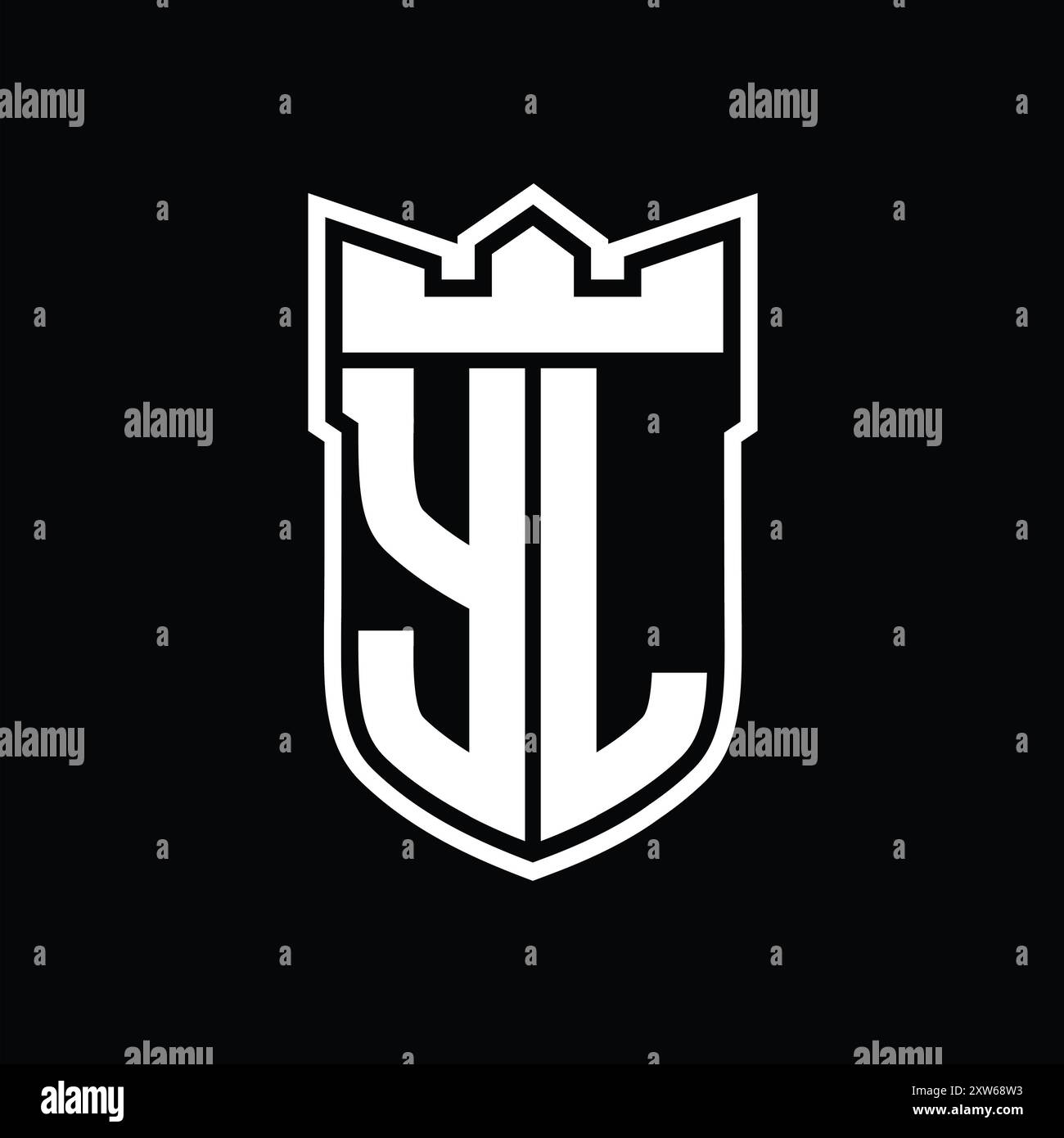 YL Letter logo with shield shape with geometric crown inside white ...