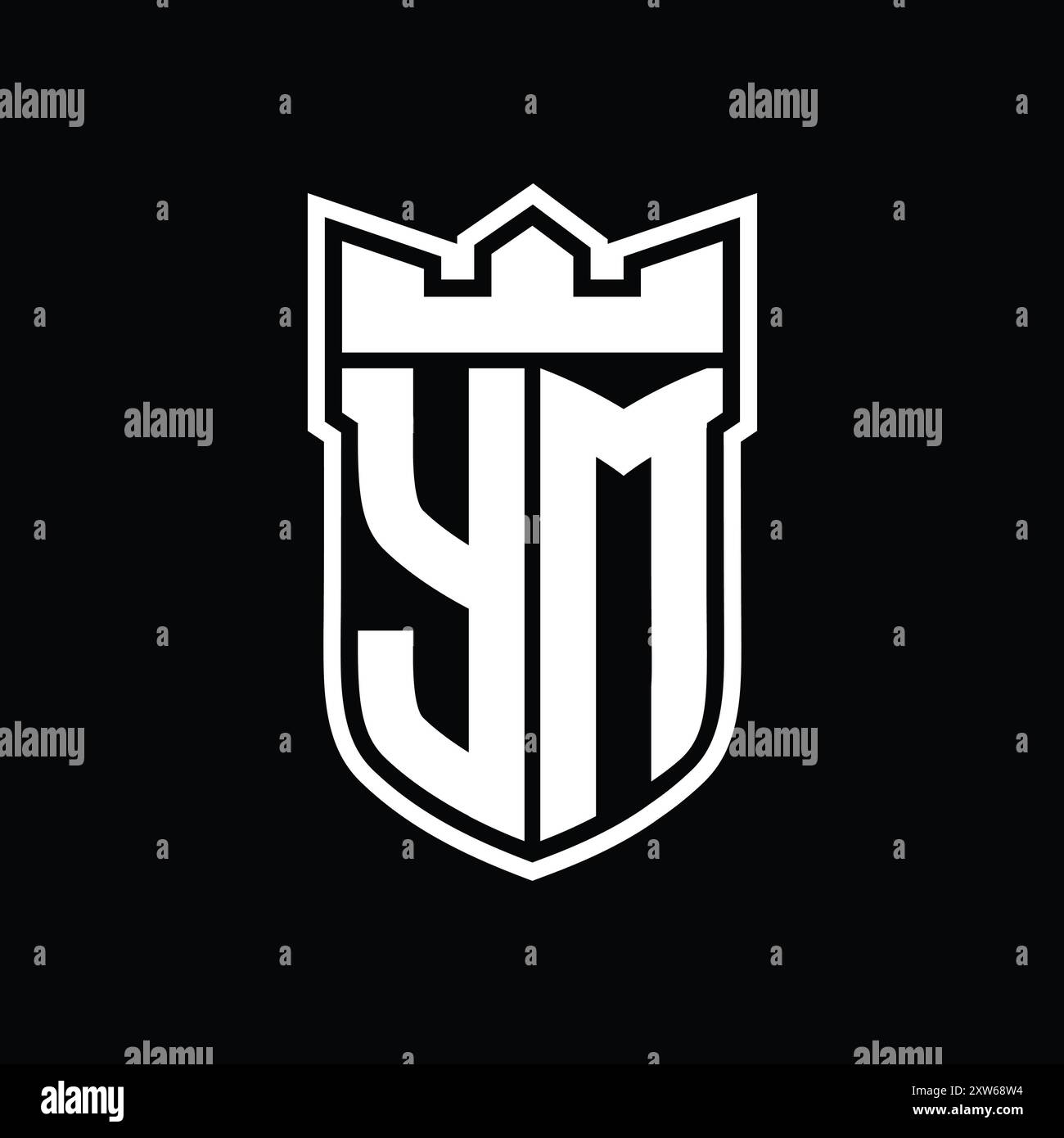 YM Letter logo with shield shape with geometric crown inside white ...