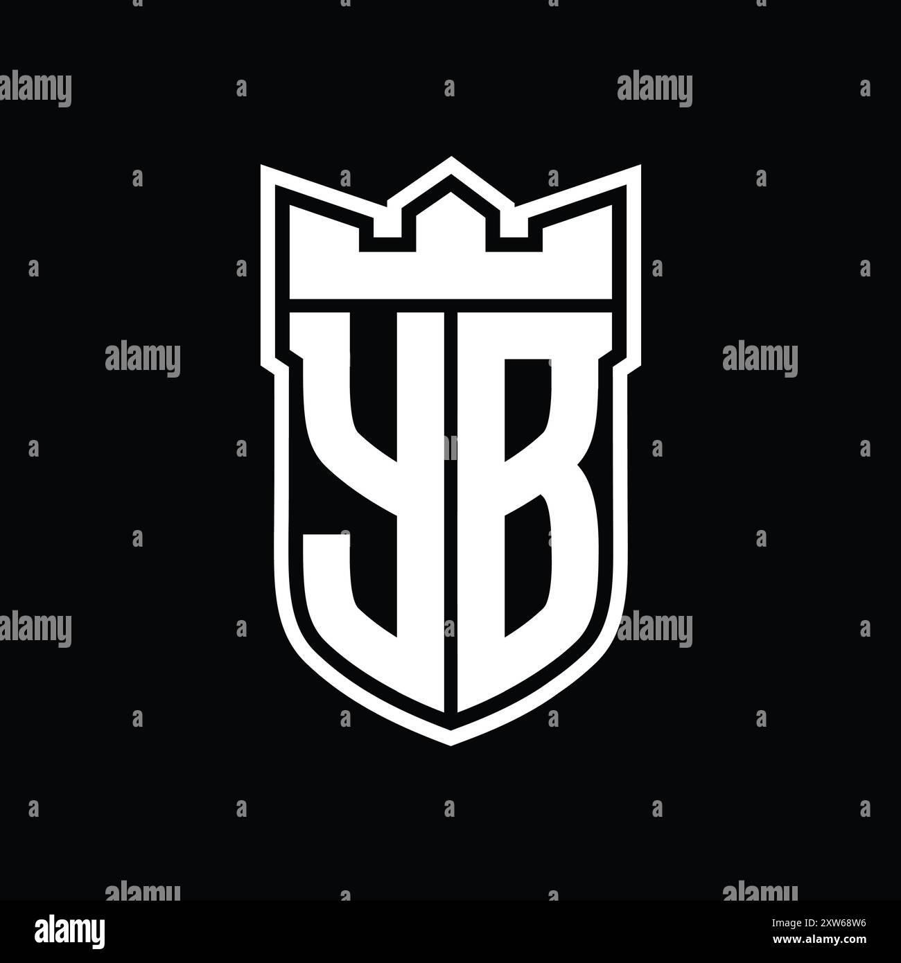 YB Letter logo with shield shape with geometric crown inside white ...