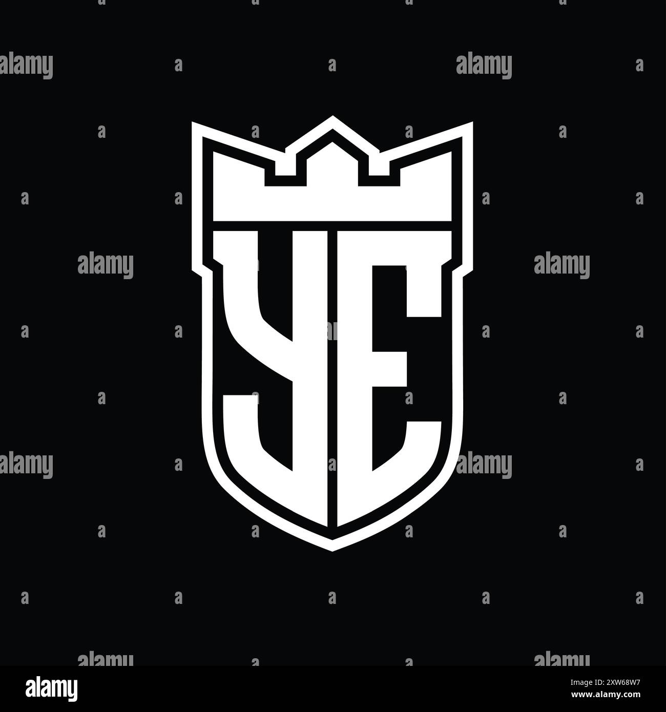 YE Letter logo with shield shape with geometric crown inside white ...