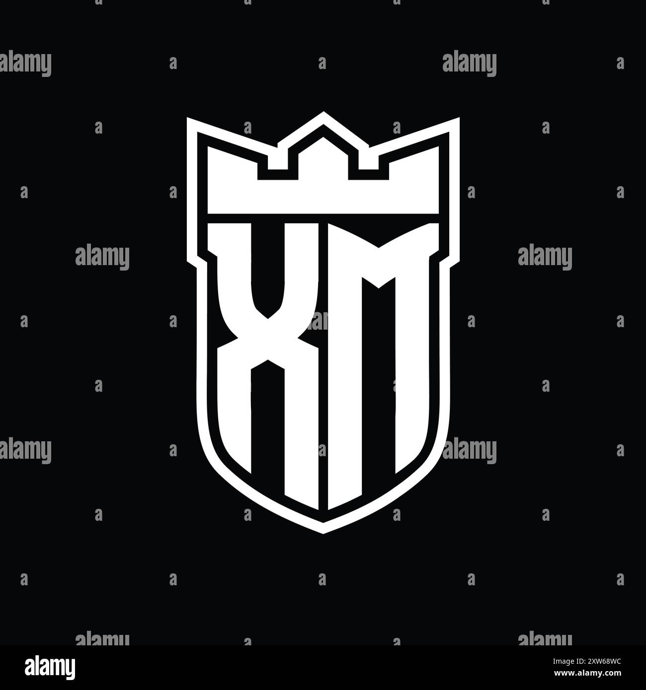 XM Letter logo with shield shape with geometric crown inside white ...
