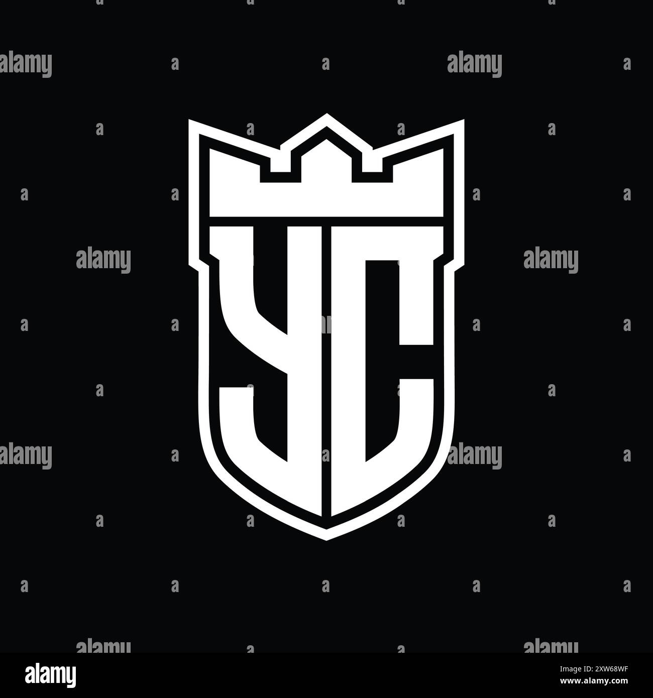 YC Letter logo with shield shape with geometric crown inside white ...