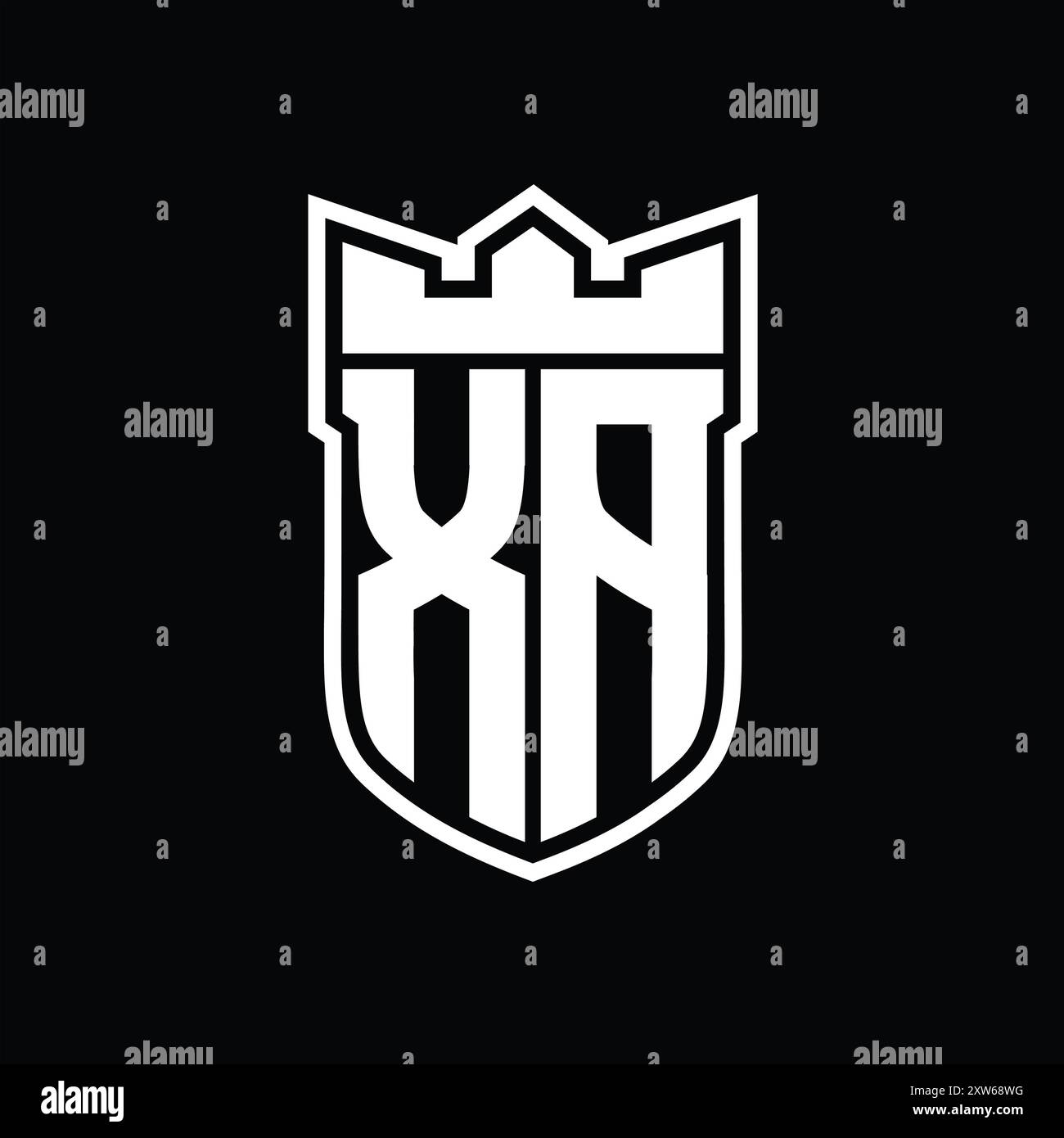 XA Letter logo with shield shape with geometric crown inside white ...