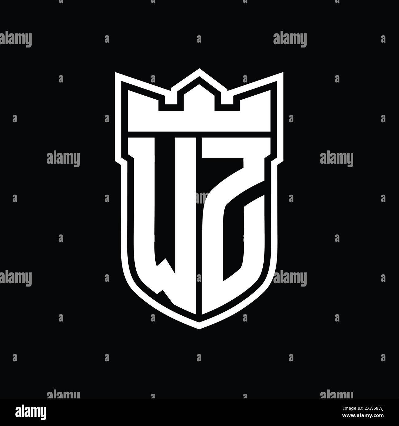 WZ Letter logo with shield shape with geometric crown inside white ...