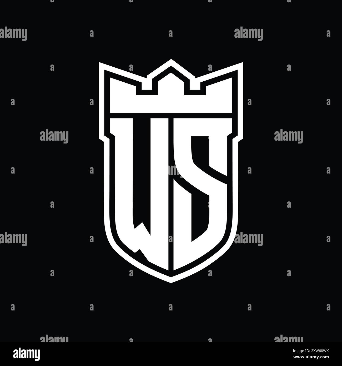 WS Letter logo with shield shape with geometric crown inside white ...