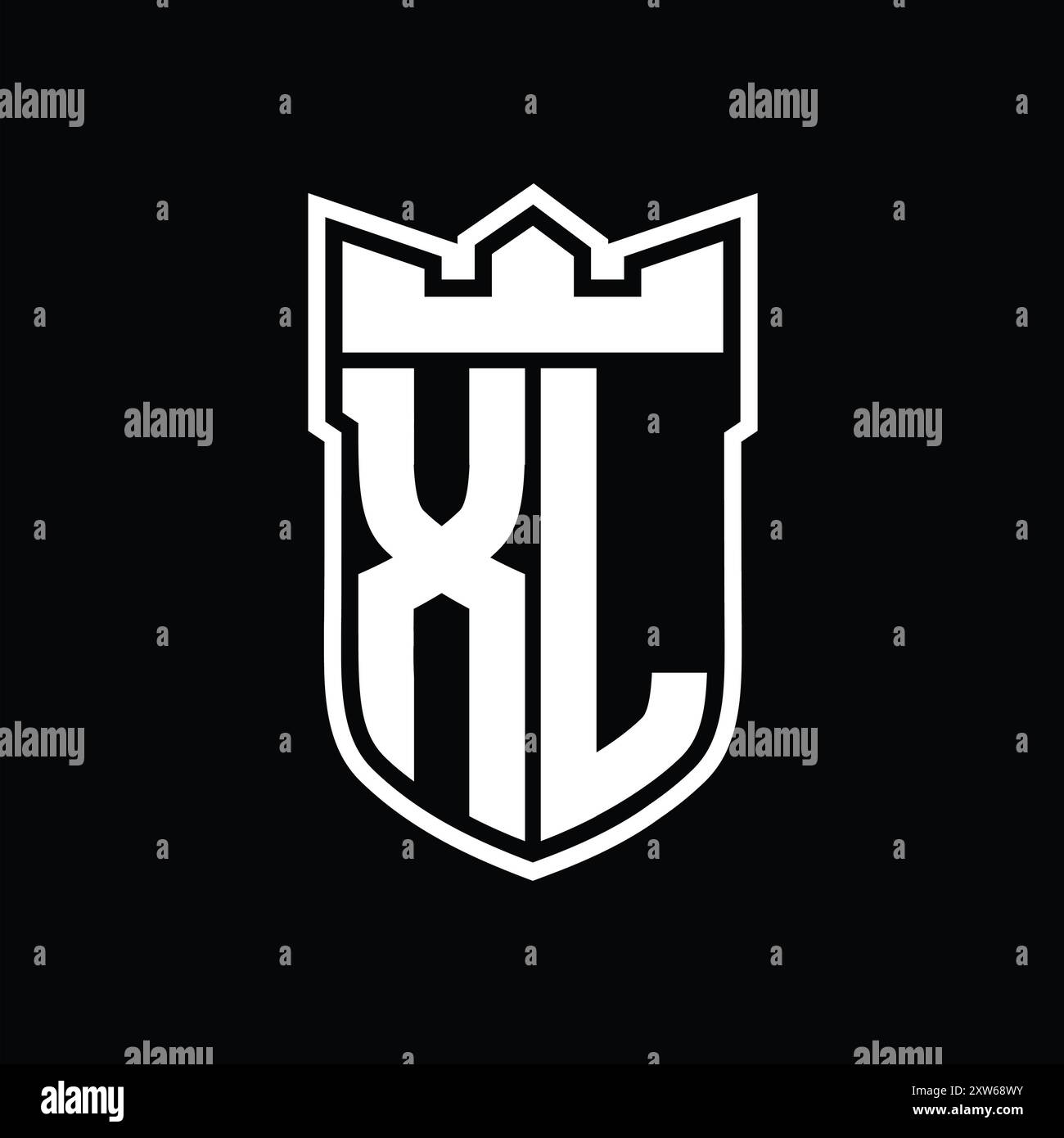 XL Letter logo with shield shape with geometric crown inside white ...