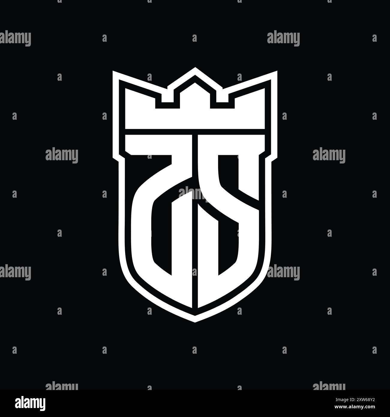 ZS Letter logo with shield shape with geometric crown inside white ...
