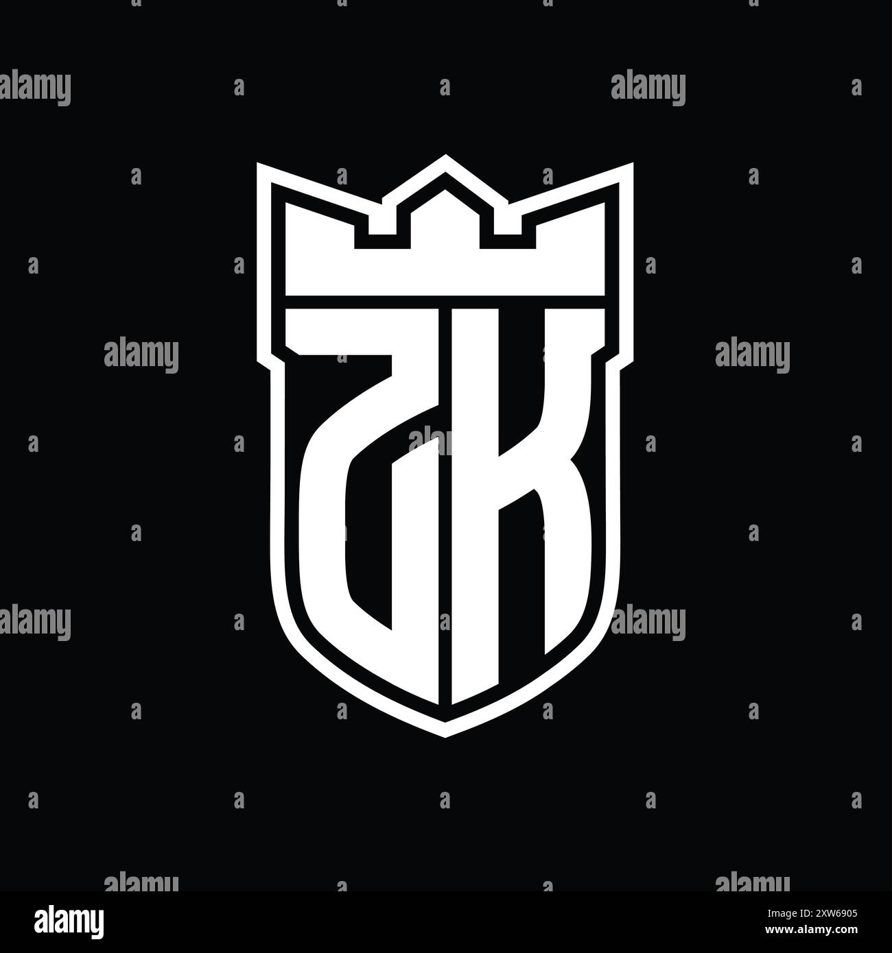 ZK Letter logo with shield shape with geometric crown inside white ...