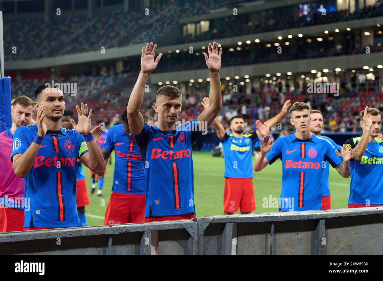 Bucharest, Romania. 17th Aug, 2024: FCSB players greet the fans at the ...