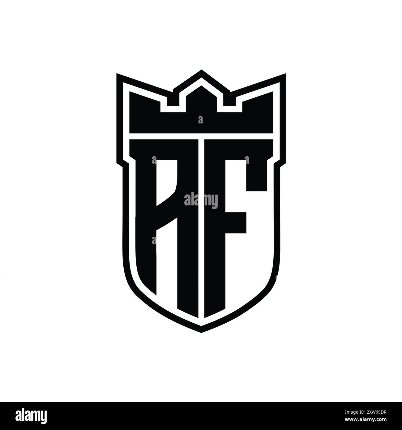 AF Letter logo with shield shape with geometric crown inside black ...