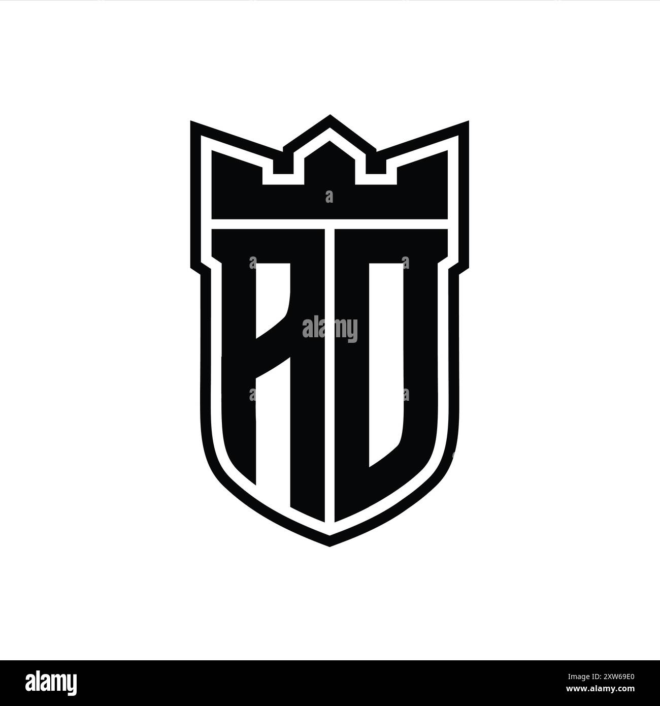 AD Letter logo with shield shape with geometric crown inside black ...