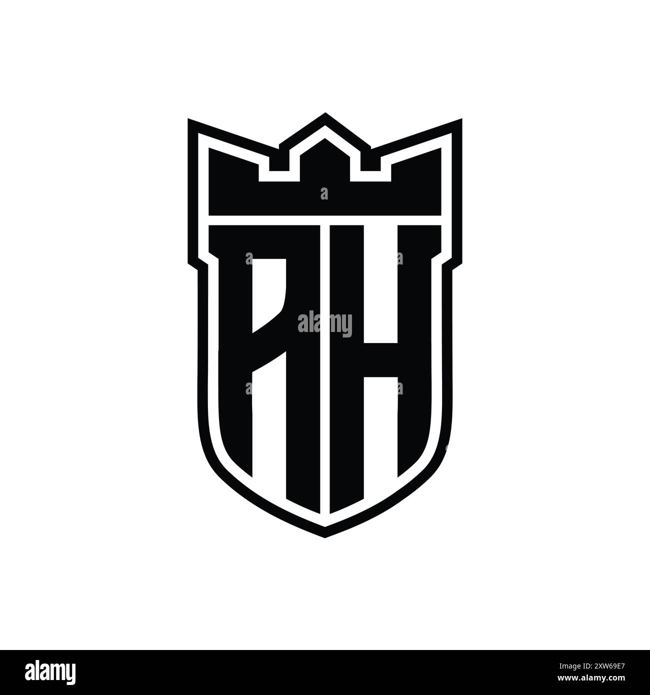AH Letter logo with shield shape with geometric crown inside black ...